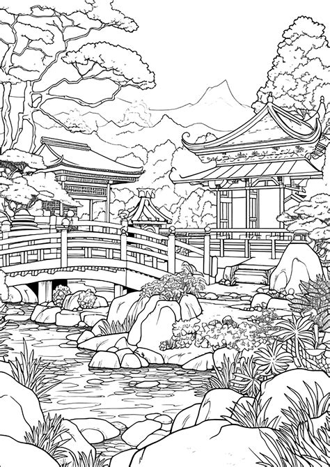 Jardin japonais Coloriages de Japon à imprimer pour adultes