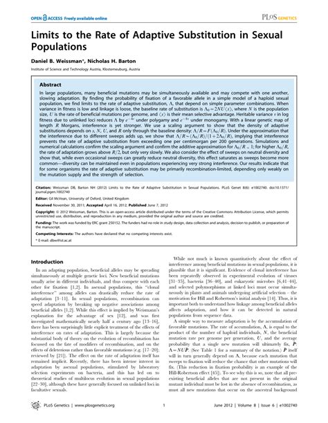 pdf limits to the rate of adaptive substitution in sexual populations