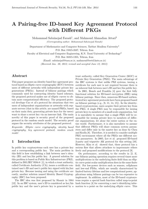 pdf a pairing free id based key agreement protocol with different pkgs