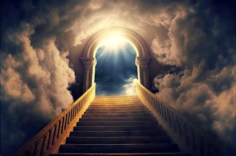 Encuentro con la luz de dios al final de la escalera del túnel al cielo