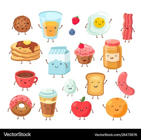 Breakfast Food Characters Funny Cartoon Lunch Vector Image
