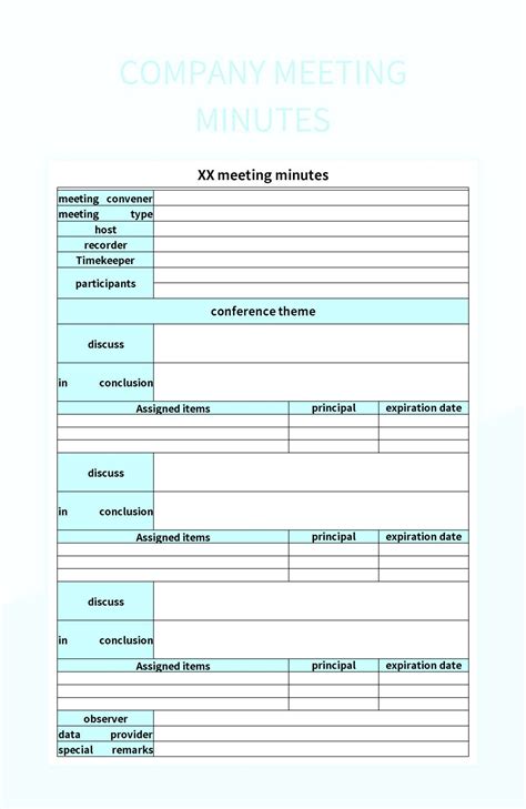 Company Meeting Minutes Excel Template And Google Sheets File For Free