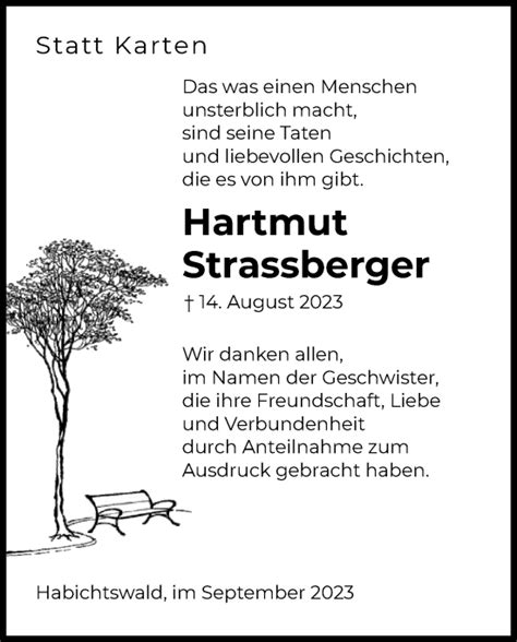 Traueranzeigen Von Hartmut Strassberger Trauer HNA De