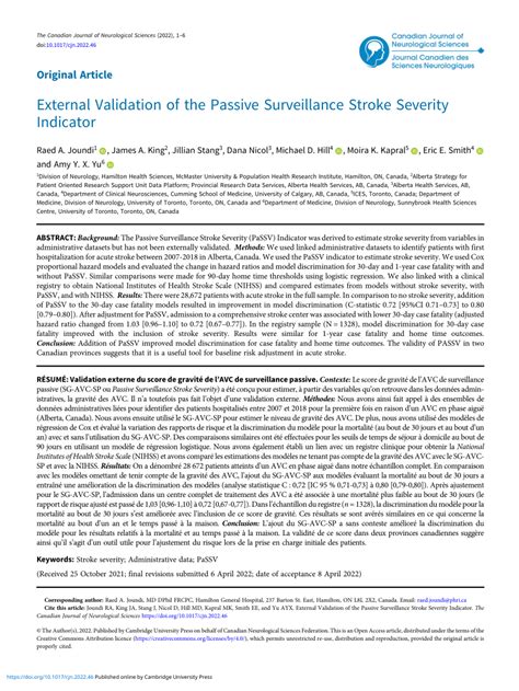 pdf external validation of the passive surveillance stroke severity indicator