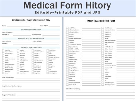 Printable Medical History Forms