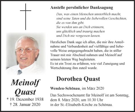 Traueranzeigen Von Meinolf Quast Trauer In NRW De