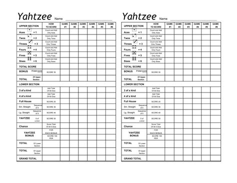 Free Printable Yahtzee Score Sheet Template Pdf Excel Triple Junior