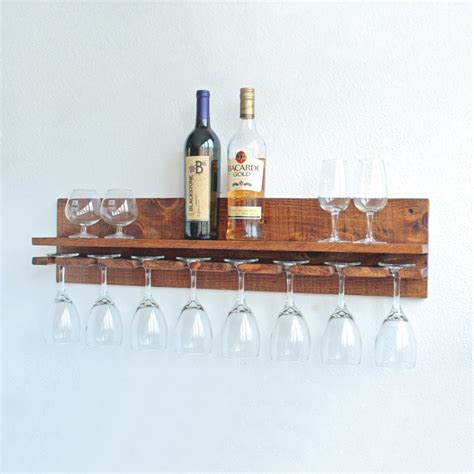 Buy Hand Made Rustic Wall Wine Glass Rack With Shelf Wood Wine
