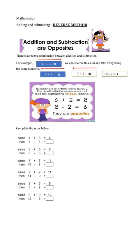 Inverse Operations Addition And Subtraction Worksheet Live
