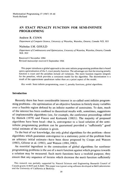 pdf an exact penalty function for semi infinite programming