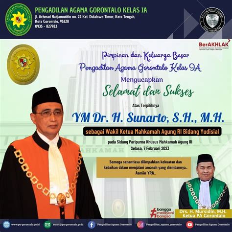 Ucapan Selamat Dan Sukses Oleh Pimpinan Dan Keluarga Besar PA Gorontalo