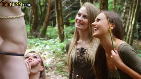 PURE CFNM HD Femdom CFNM Babes Suck And Jerk Off Bondage Guy Outdoor