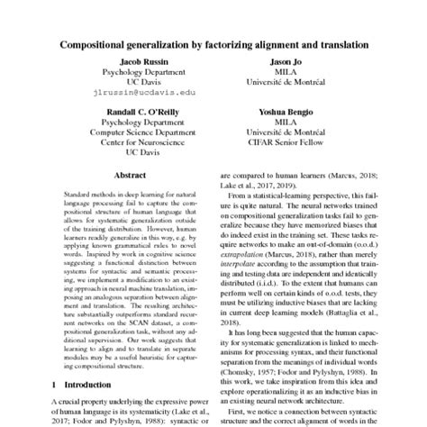 compositional generalization by factorizing alignment and translation acl anthology