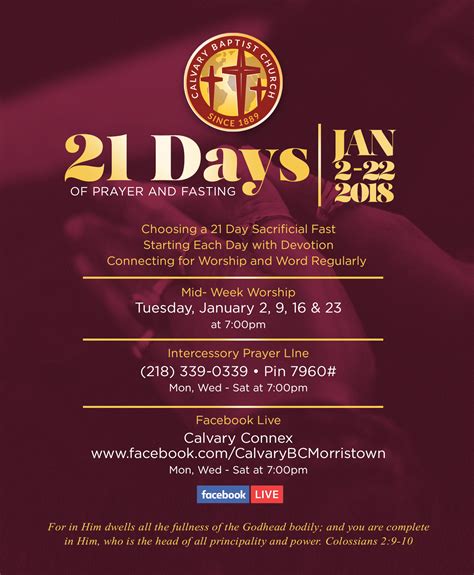 21 Days Of Prayer And Fasting Calvary Baptist Church