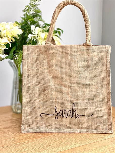 Natural Jute Personalised Bag With Name In Scroll Hessian Etsy
