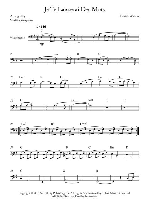 Je Te Laisserai Des Mots Arr Gildson Cerqueira Sheet Music Patrick