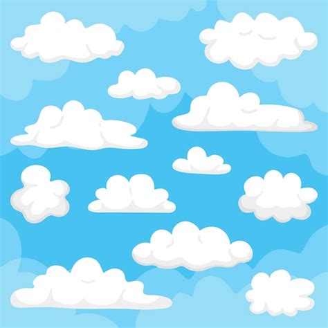Conjunto de nuvens sobre um fundo azul elementos realistas ilustração