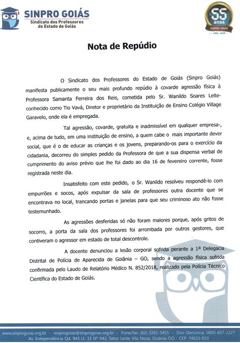 NOTA DE REPÚDIO Sinpro Goiás