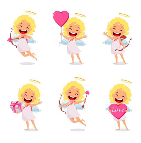 Chica Cupido Personaje De Dibujos Animados Lindo Vector Premium