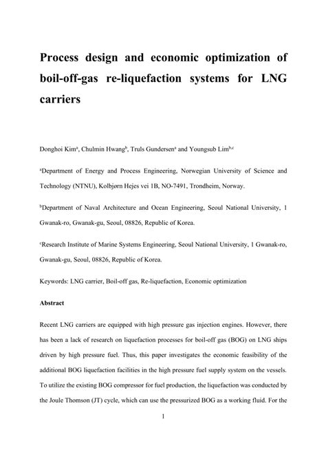 PDF Process Design And Economic Optimization Of Boil Off Gas Re