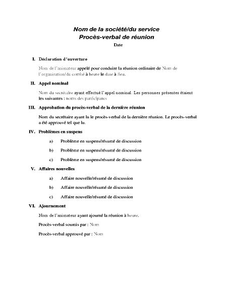 Modele De Proces Verbal De Reunion Word