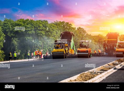 Construction Site Is Laying New Asphalt Pavement Road Construction