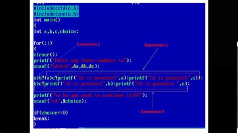 Program To Find Greatest Of Three Numbers Using Ternary Operator And Infinite For Loop Youtube