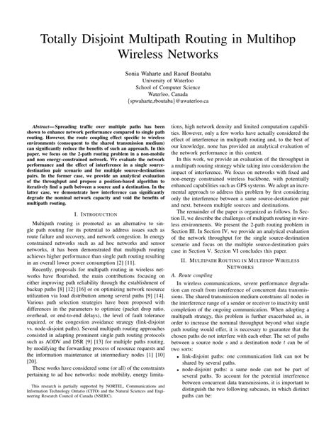 pdf totally disjoint multipath routing in multihop wireless networks