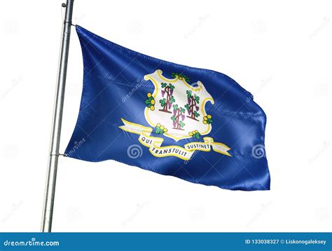 Connecticut State Of United States Flag Waving Isolated On White