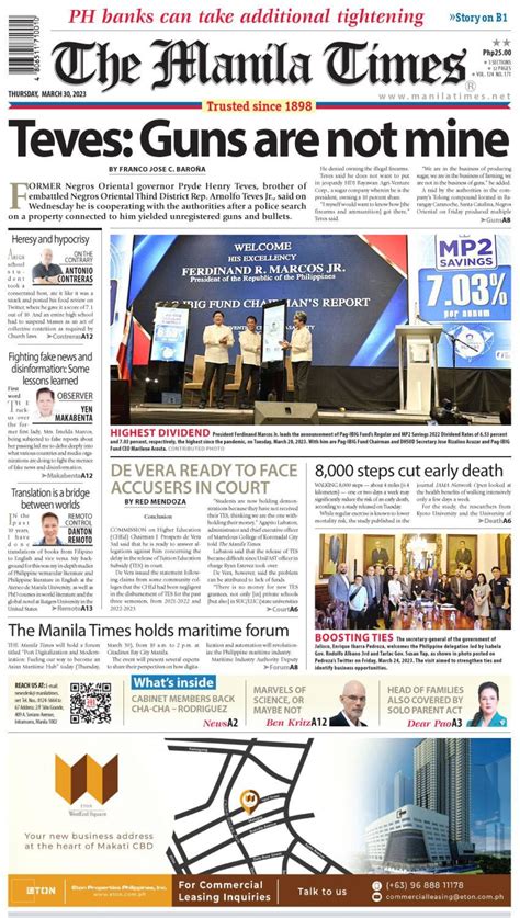 The Manila Times Front Page March The Manila Times