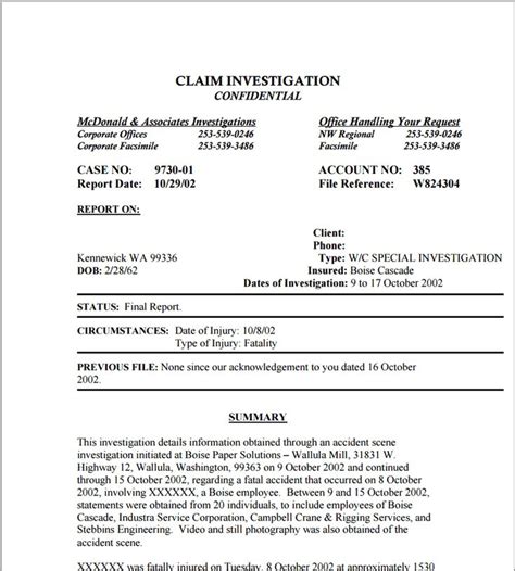 Private Investigator Surveillance Report Template Professional