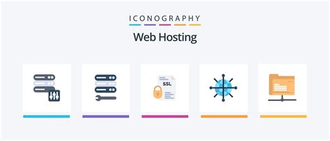 Web Hosting Flat 5 Icon Pack Including Server Data Certificate