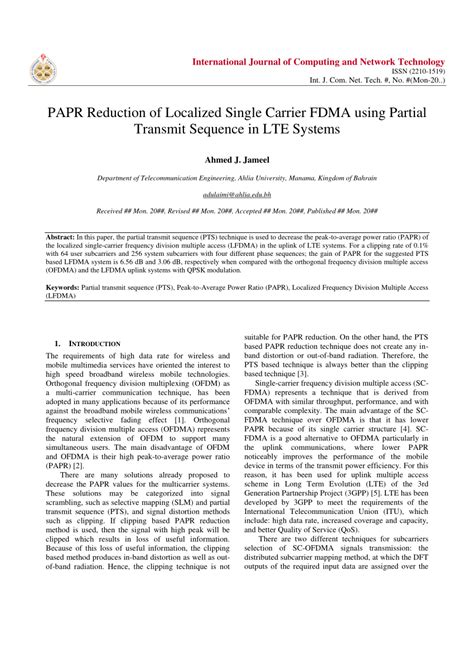pdf papr reduction of localized single carrier fdma using partial transmit sequence in lte systems