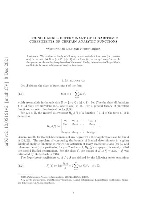 pdf second hankel determinant of logarithmic coefficients of certain analytic functions