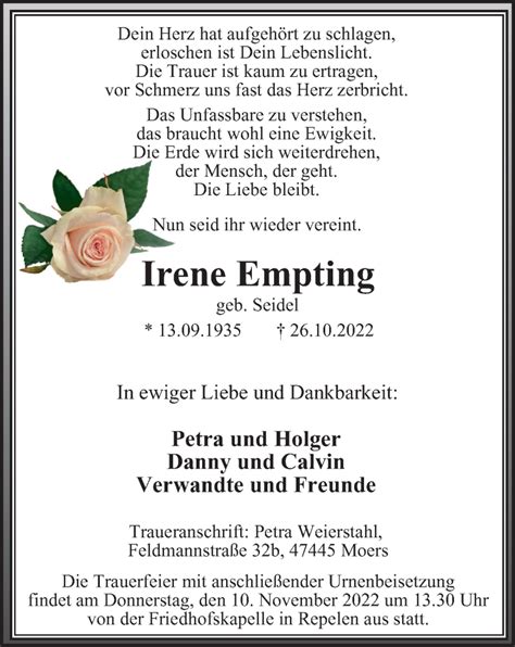 Traueranzeigen Von Irene Empting Trauer In NRW De