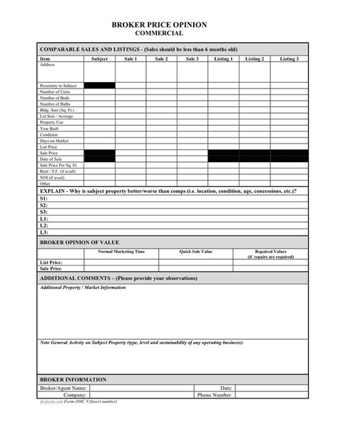 Free Broker Price Opinion Template