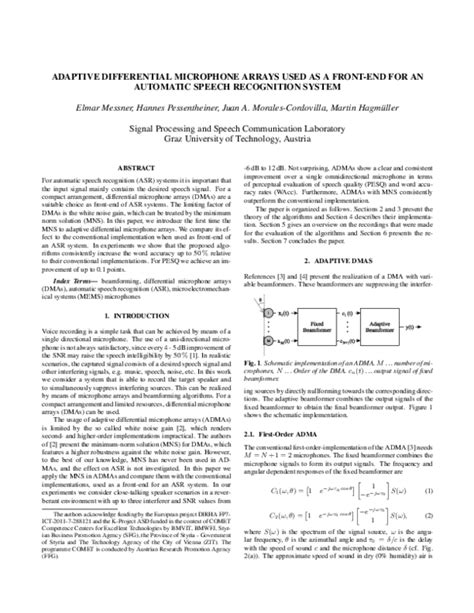 pdf adaptive differential microphone arrays used as a front end for an automatic speech