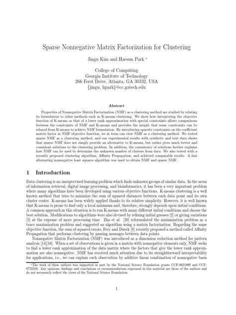 sparse nonnegative matrix factorization for clustering pdf cluster analysis teaching