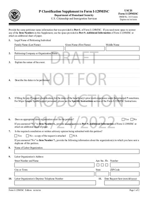 Fillable Online Form I 129MISC P Classification Supplement To Form I