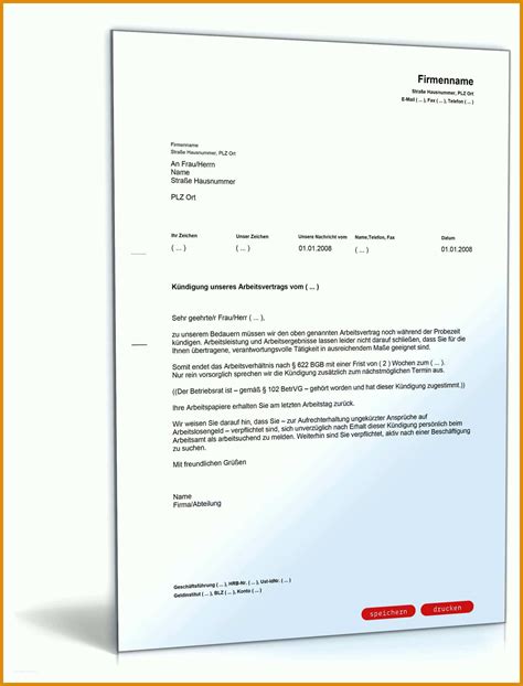 Neue Version Fristgem E K Ndigung Arbeitsvertrag Probezeit Mit