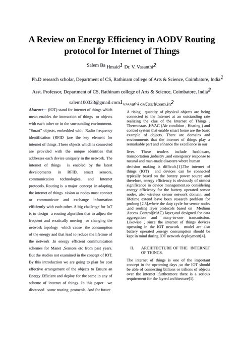 pdf a review on energy efficiency in aodv routing protocol for internet of things