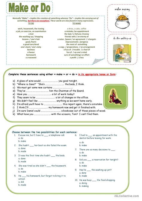 MAKE Or DO Collocations General Voca English ESL Worksheets Pdf Doc