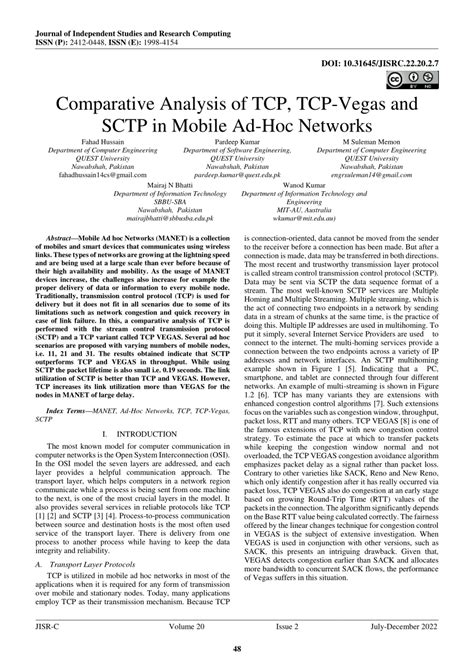 pdf comparative analysis of tcp tcp vegas and sctp in mobile ad hoc networks