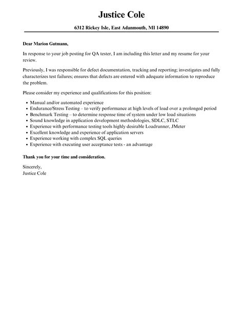 Sample Cover Letter For Qa Tester