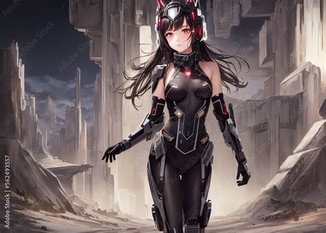 Moody Anime Girl In A Futuristic Suit Stock Illustration Adobe Stock