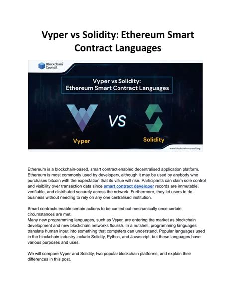 ppt vyper vs solidity ethereum smart contract languages powerpoint presentation id 11730857