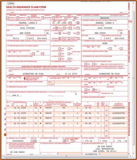 Free Printable Hcfa 1500 Claim Form Pdf