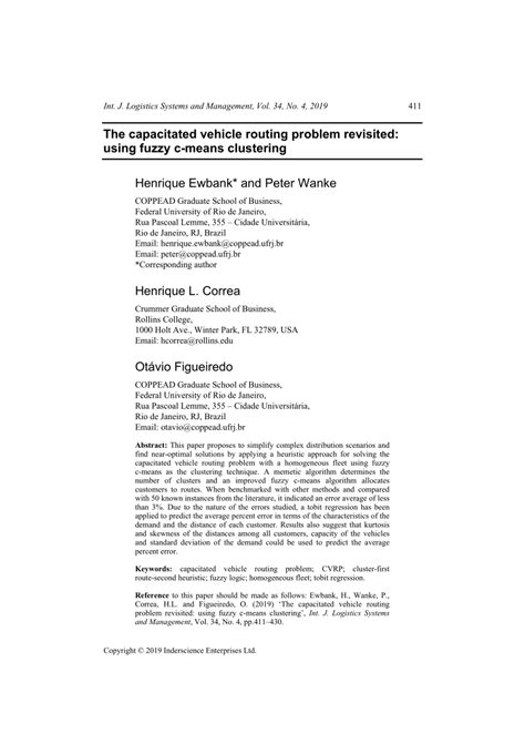 pdf the capacitated vehicle routing problem revisited using fuzzy c means clustering