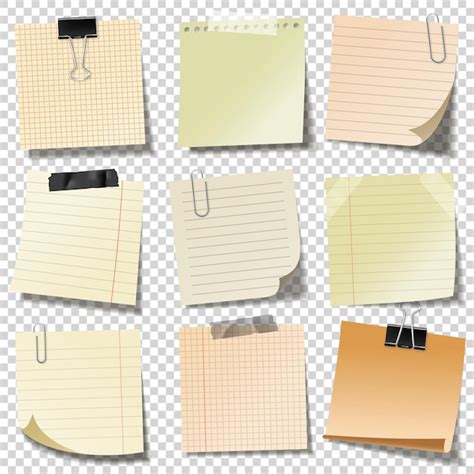 Premium Vector Realistic Blank Sticky Notes With Clip Binder And