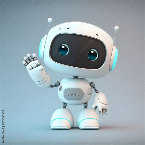 Friendly AI Chatbot Robot Character Waving Simple 3D Blue Background